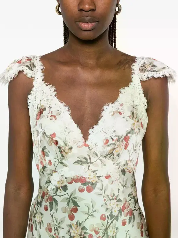 DÔEN Fiona Lace-trim Floral-print Midi Dress - Neutrals