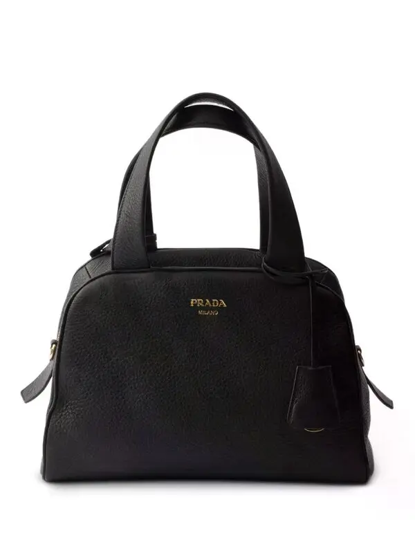 Prada Medium Leather Zip Tote Bag - Black