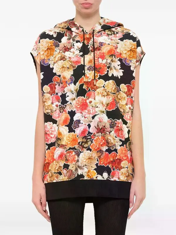 Givenchy Sleeveless Floral Print Hoodie - Black