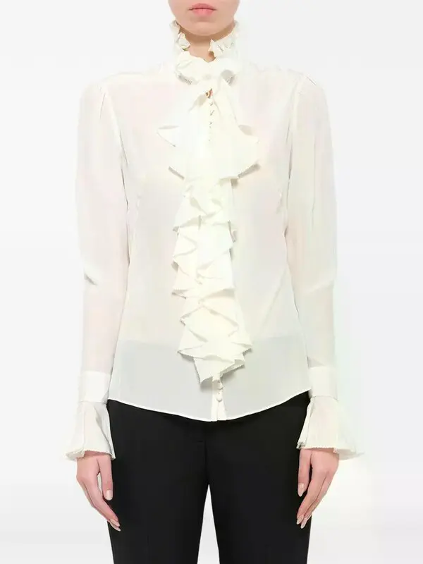 Alexander McQueen Off White Ruffle Shirt - Neutrals