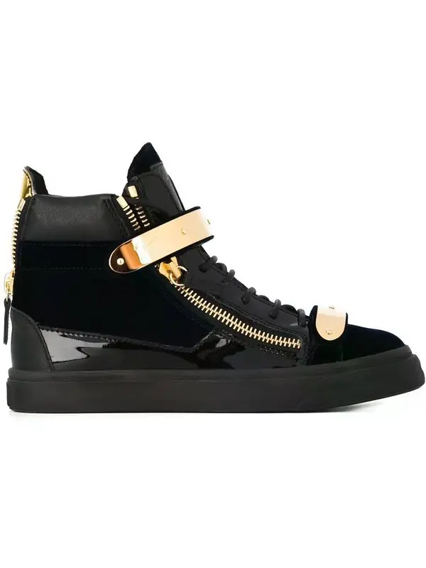 GIUSEPPE ZANOTTI Velvet Zip Detail Hi-top Sneakers - Blue