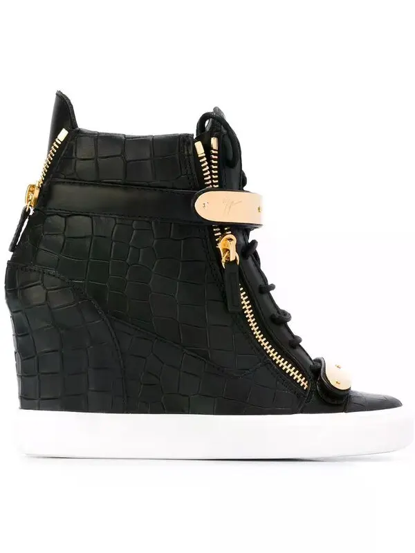 GIUSEPPE ZANOTTI Crocodile Effect Hi-top Wedge Sneakers