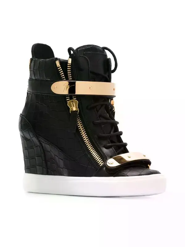 GIUSEPPE ZANOTTI Crocodile Effect Hi-top Wedge Sneakers