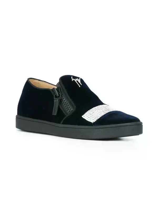 GIUSEPPE ZANOTTI Velvet Slip-on Sneakers With Crystal Embellishments