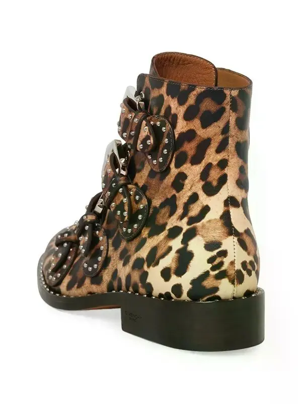 Givenchy Leopard-print Studded Buckled Ankle Boots - Black