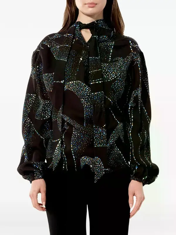 Balenciaga Printed Tie Neck Blouse - Black