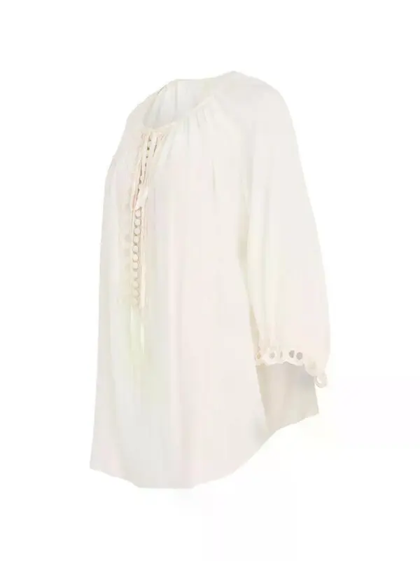 Chloé Silk Peasant Blouse With Tie Placket