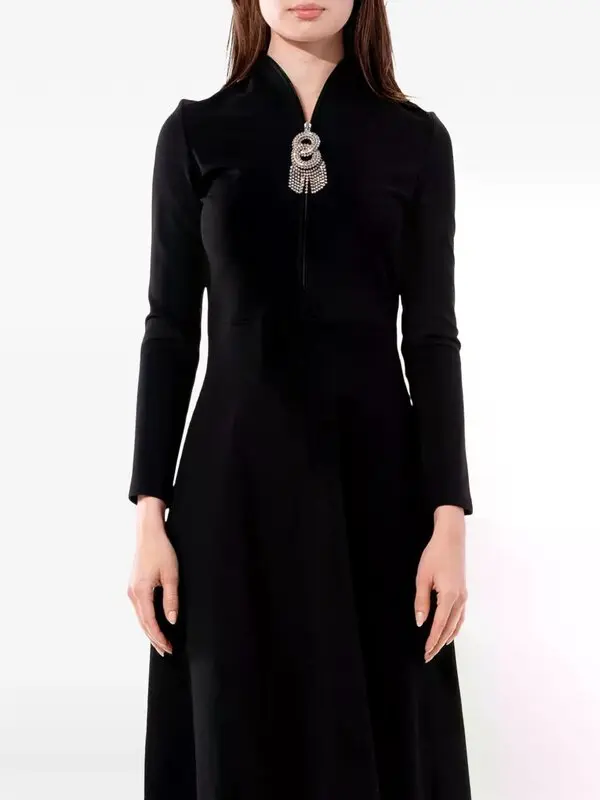 Balenciaga Skater Dress With Crystal Brooch - Black