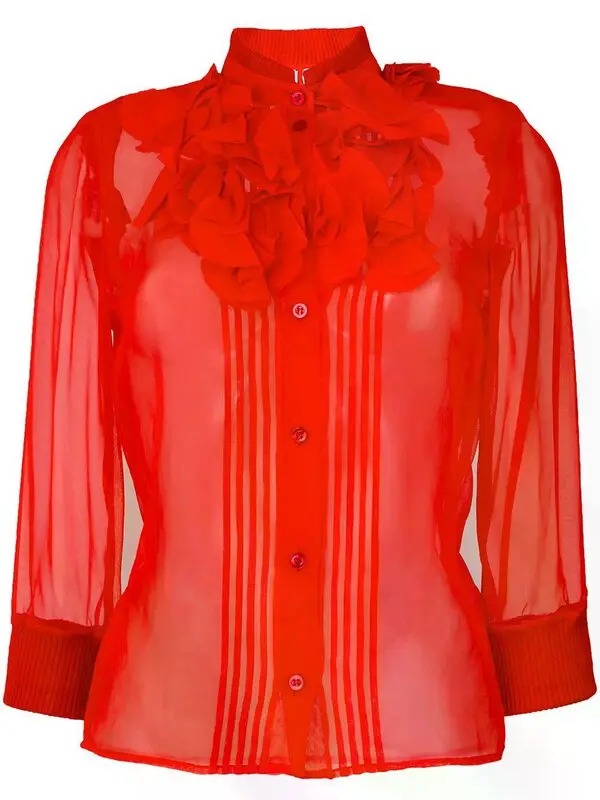 Givenchy Sheer Frill Fitted Shirt - Red