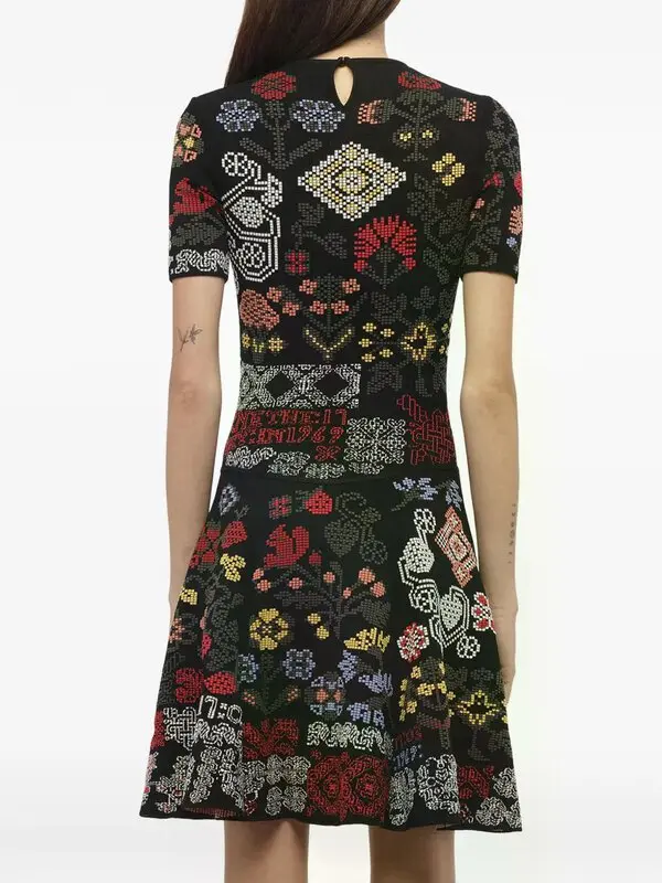 Alexander McQueen Graphic Floral Intarsia Knitted Mini Dress