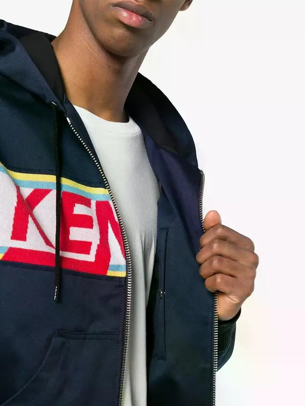 Kenzo Logo Panelled Cotton Zip-up Hoodie