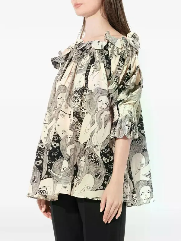 Alexander McQueen Off The Shoulder Eve Print Blouse