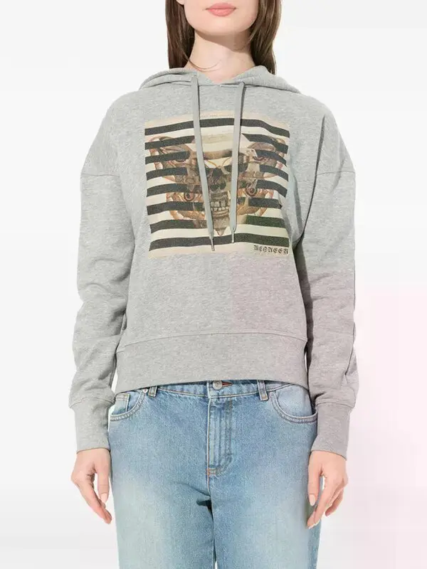 Alexander McQueen Butterfly & Skull Printed Hoodie - Grey