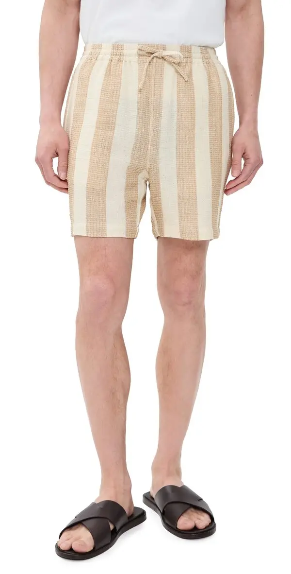KARDO Olbia Handloom Striped Cotton Shorts - Tan