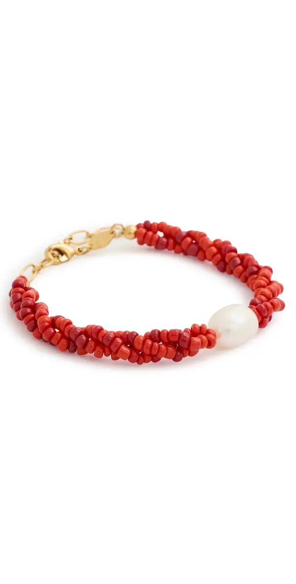 Anni Lu Freshwater Pearl And Gold-plated Brass Bracelet - Bright Red