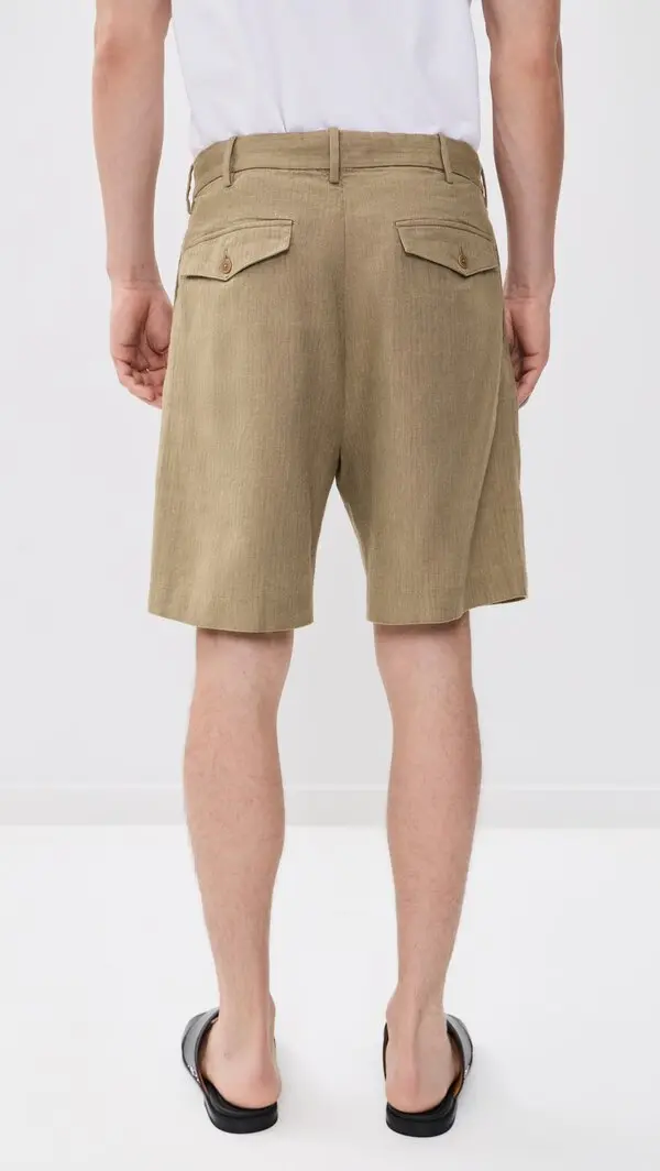 Madewell Herringbone Pleated Linen Blend Shorts