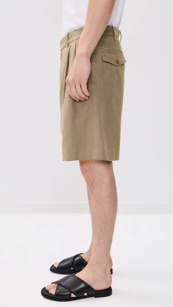 Madewell Herringbone Pleated Linen Blend Shorts