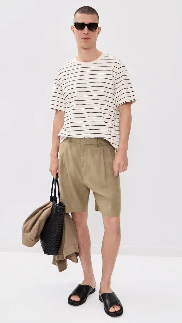 Madewell Herringbone Pleated Linen Blend Shorts