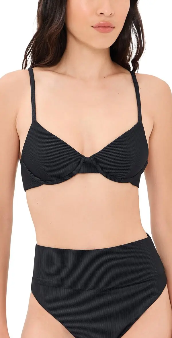 Beach Riot Ribbed Knit Underwire Bikini Top - Black