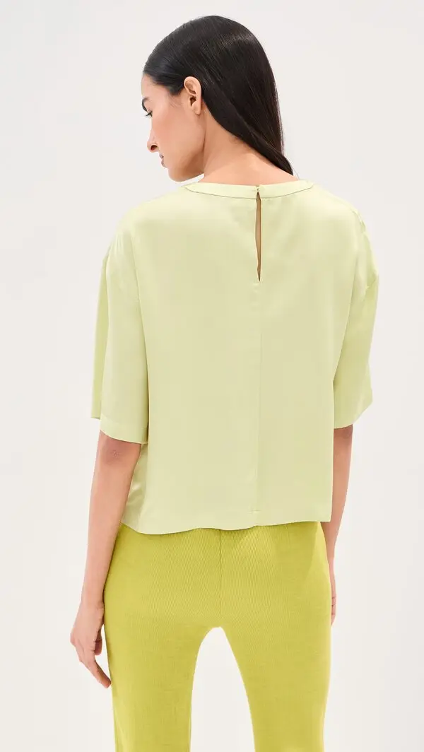 LE BOP Chandler Satin Tee With Crew Neck And Keyhole Back - Honeydew