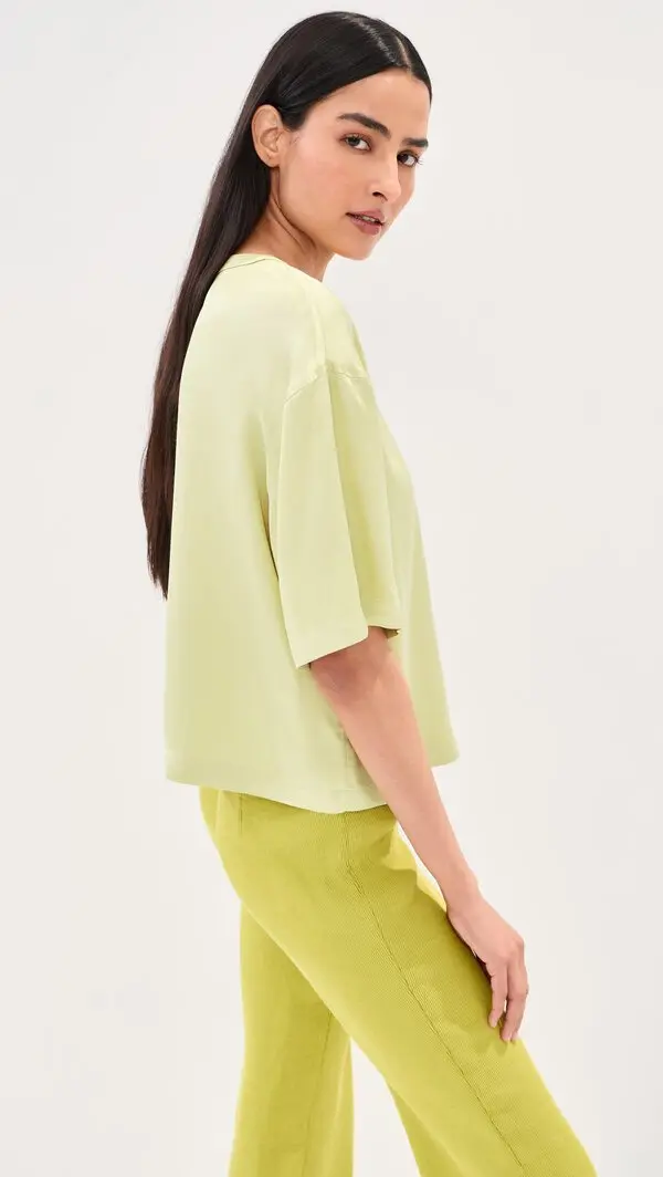 LE BOP Chandler Satin Tee With Crew Neck And Keyhole Back - Honeydew