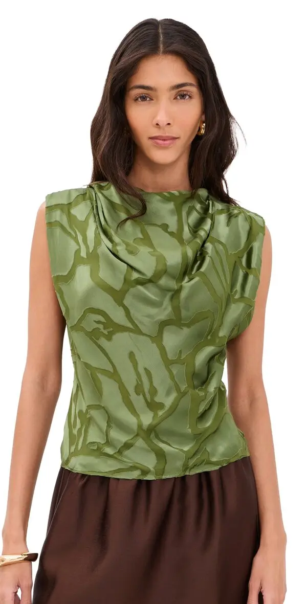 Cult Gaia Monette Abstract Pattern Cowl Neck Draped Open Back Top