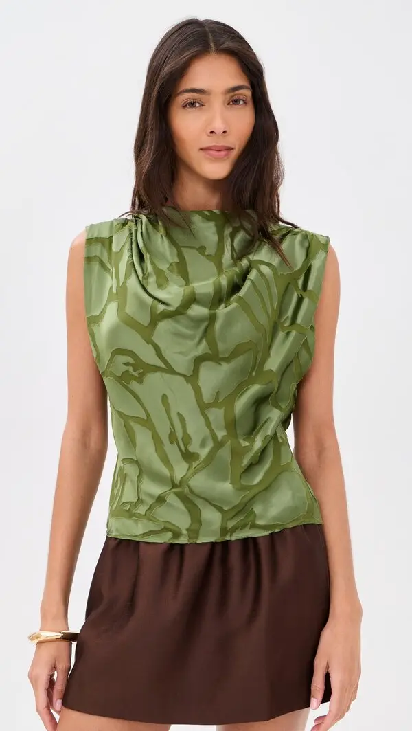 Cult Gaia Monette Abstract Pattern Cowl Neck Draped Open Back Top