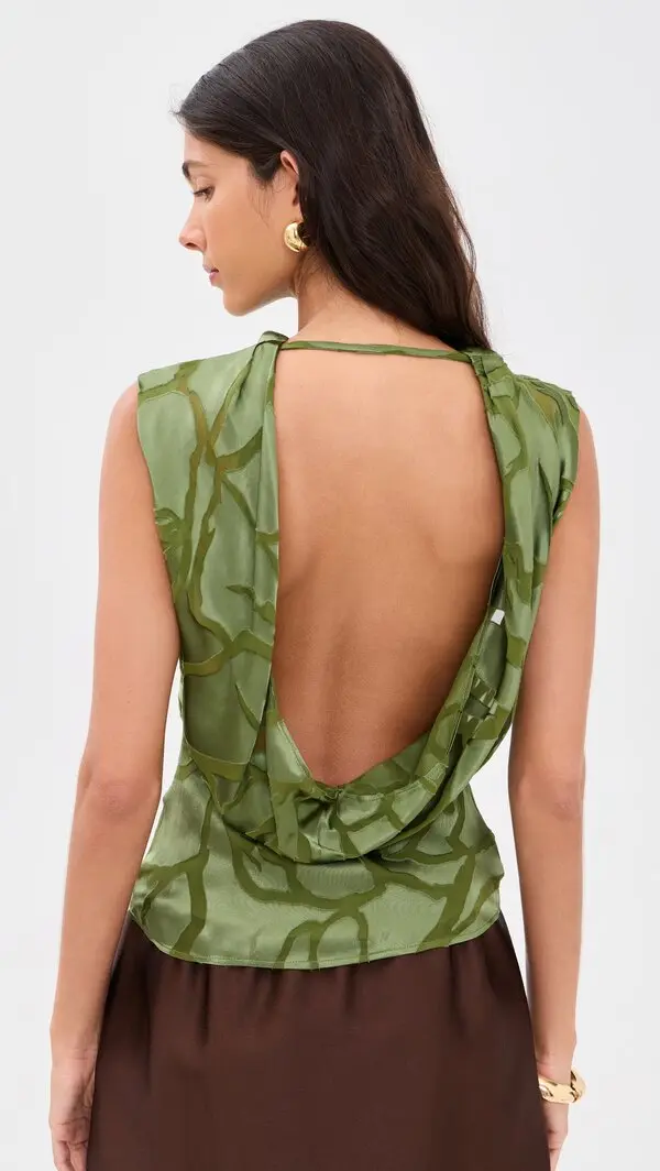 Cult Gaia Monette Abstract Pattern Cowl Neck Draped Open Back Top