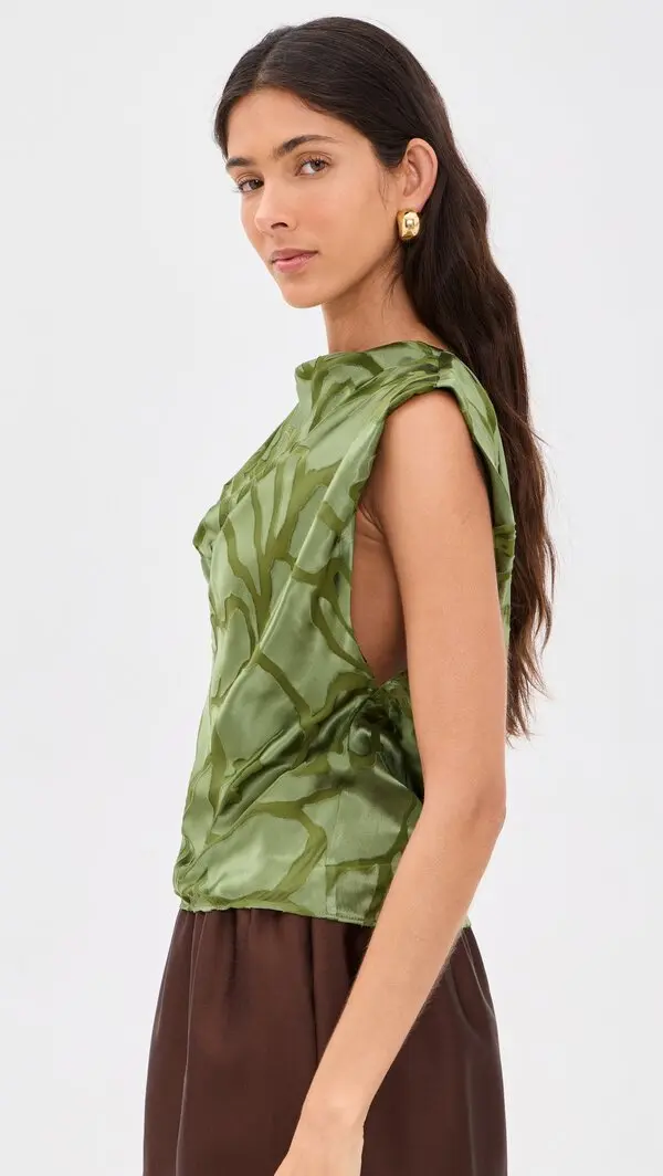 Cult Gaia Monette Abstract Pattern Cowl Neck Draped Open Back Top