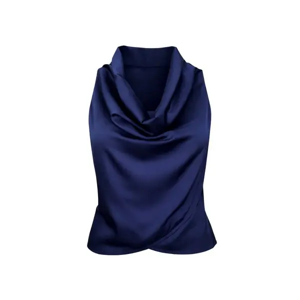LUMINA ELIGMA Silk Blend Cowl Neck Top - Blue