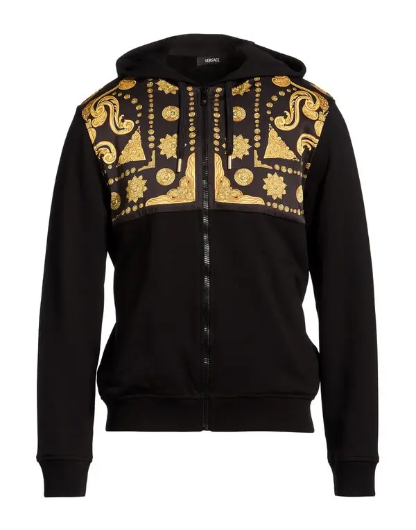 Versace Cotton And Polyester French Terry Zip-up Hoodie With Satin Trims And Logo Print