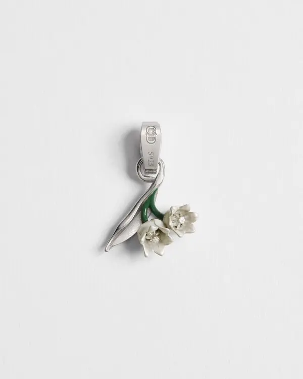 Dior Charms Lily Of The Valley Sterling Silver Pendant - Silver With Green And White Lacquer