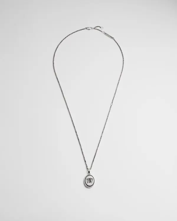 Dior Cameo Bee Engraved Pendant Necklace - Antique Silver-finish Brass