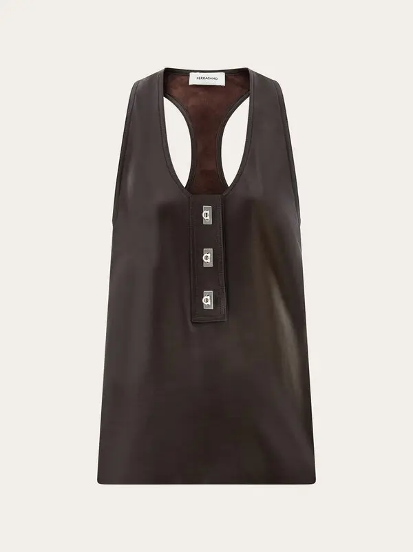 FERRAGAMO Nappa Leather Racerback Vest With Hug Buckles - Brown