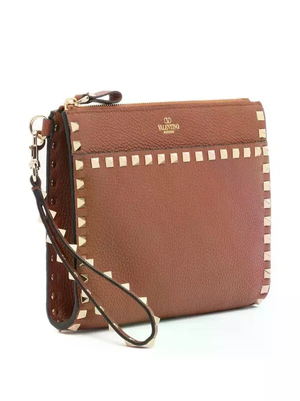 Valentino Garavani Rockstud Pouch In Grainy Calfskin - Brown