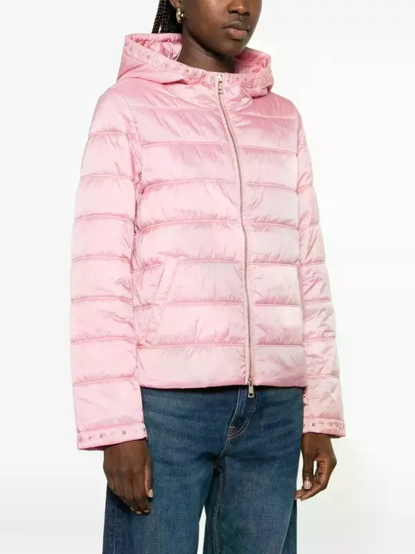 Liu Jo Crystal Embellished Quilted Hooded Jacket - Pink