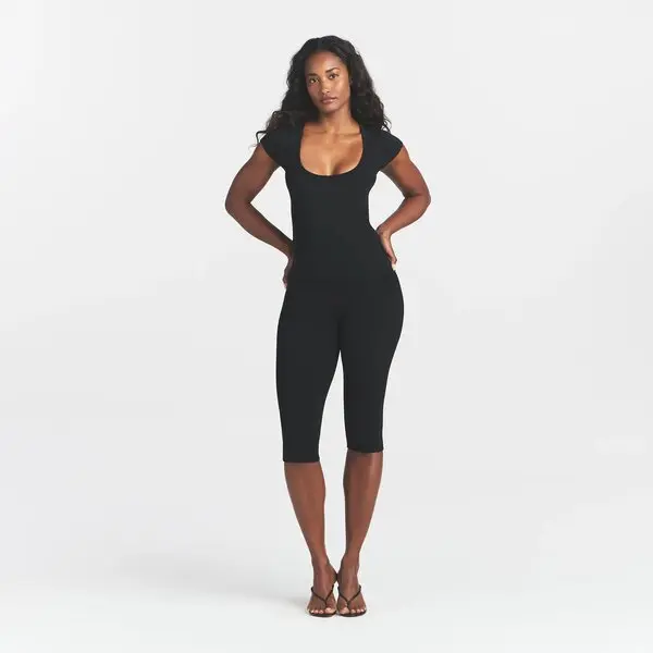 SKIMS Refined Knit Scoop Neck Cap Sleeve Top - Obsidian