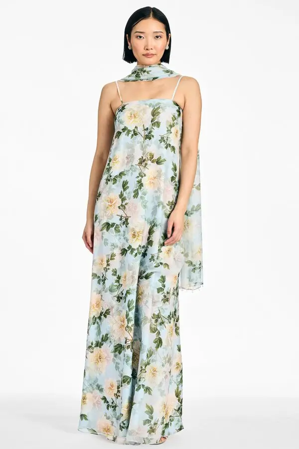 Sachin & Babi Silk Chiffon Gown - Cloud Blue Peony