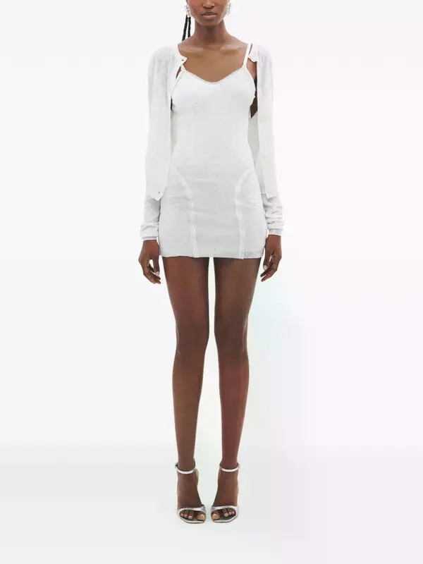 AREA Crystal Embellished Cardigan - White