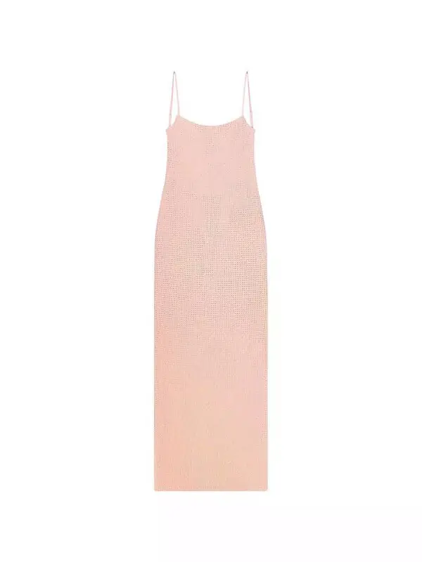 AREA Crystal Embellished Mesh Maxi Dress - Pink