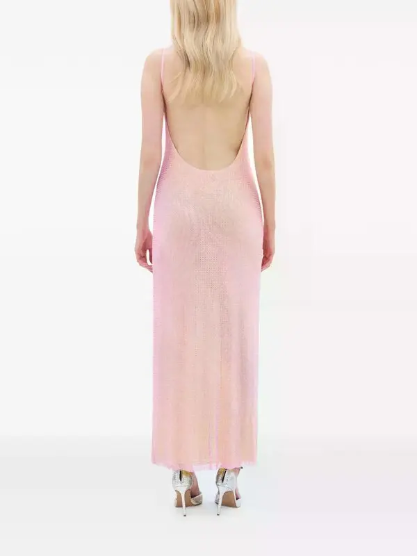 AREA Crystal Embellished Mesh Maxi Dress - Pink