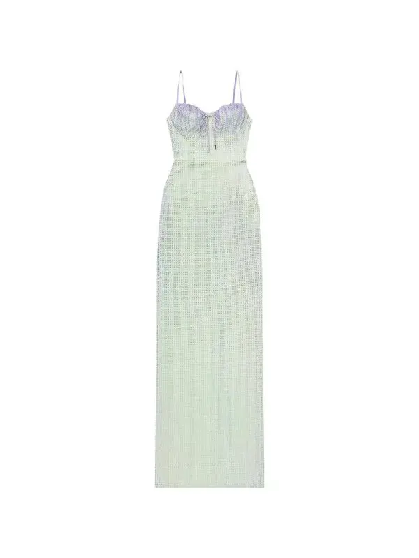 AREA Crystal Embellished Maxi Dress - Green