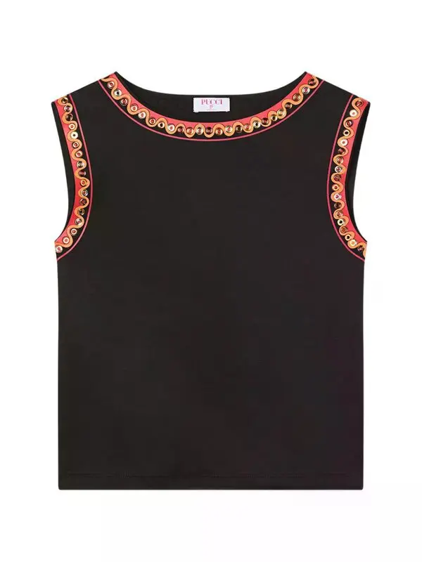 Emilio Pucci Sleeveless Cotton T-shirt With Printed Detail