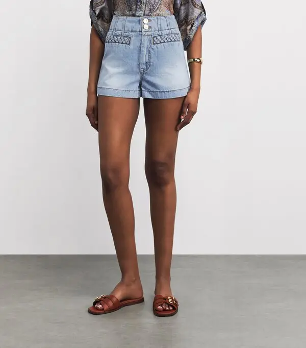 Zimmermann Indra High-rise Denim Shorts - Blue