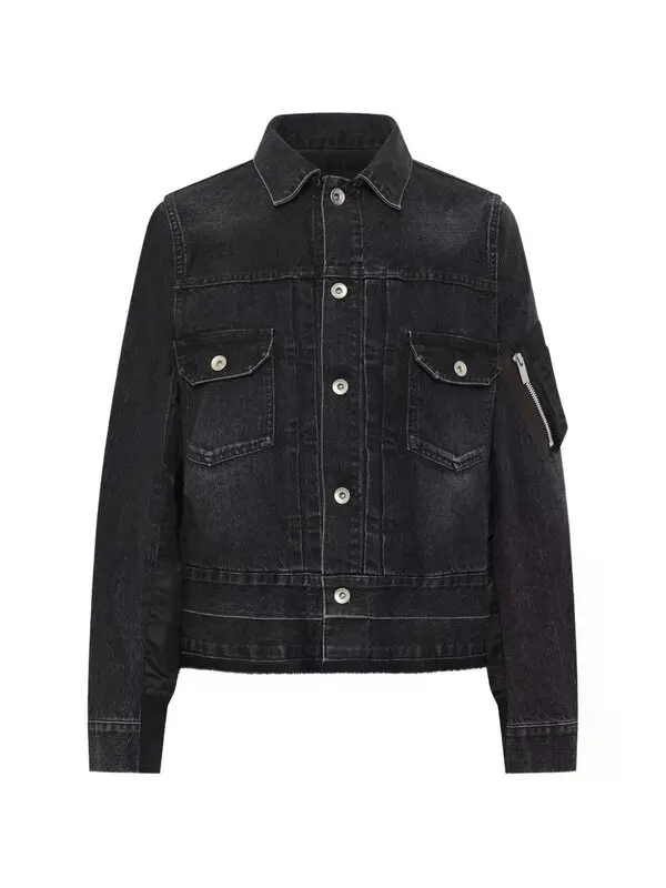 Sacai Denim Jacket With Zip-fastening Sleeve Pocket - Black