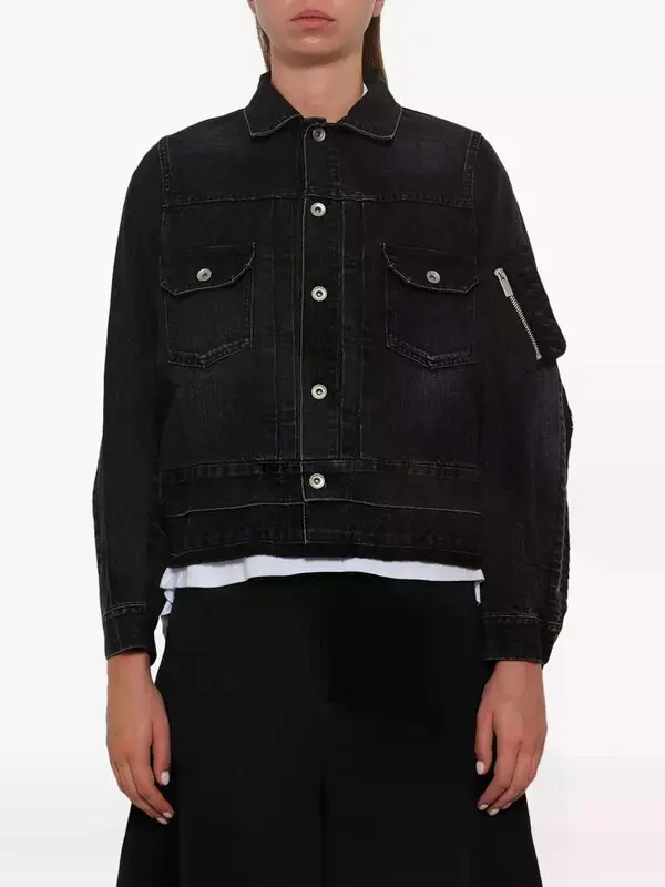 Sacai Denim Jacket With Zip-fastening Sleeve Pocket - Black