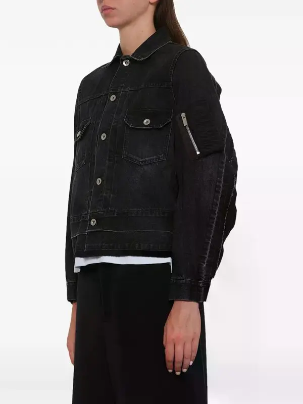Sacai Denim Jacket With Zip-fastening Sleeve Pocket - Black