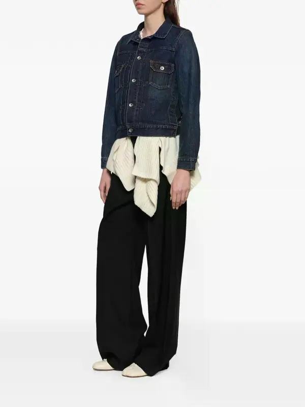 Sacai Ribbed-knit Panel Denim Jacket