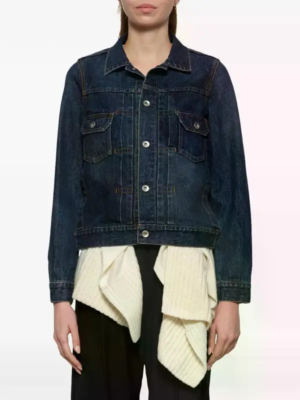 Sacai Ribbed-knit Panel Denim Jacket