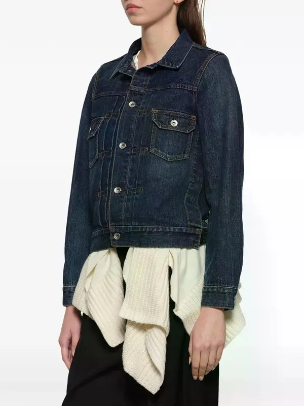 Sacai Ribbed-knit Panel Denim Jacket